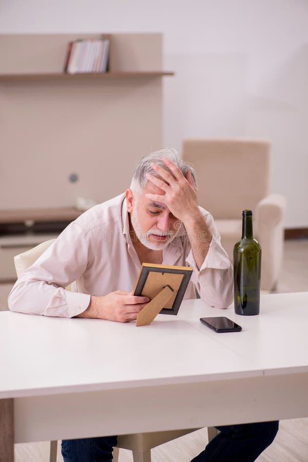 Old Widower Drinking Alcohol at Home Stock Image - Image of home, abuse ...