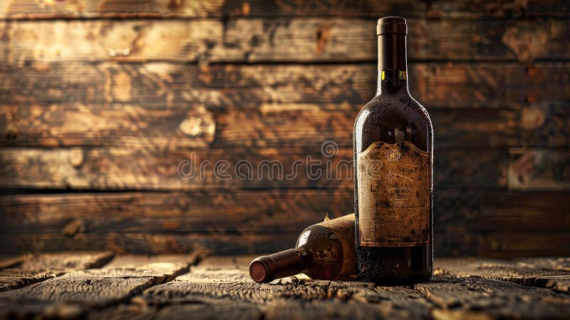 Aged Wine Bottle on Wooden Backdrop, Atmospheric Lighting, Label ...