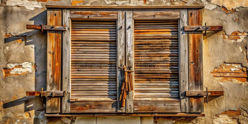 Aged Wooden Window Shutters on a Weathered Wall. Generative AI Stock ...