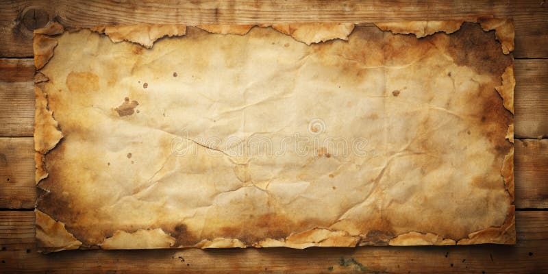 Aged, Wrinkled Parchment Paper with Burned Edges Resting on a Rustic ...