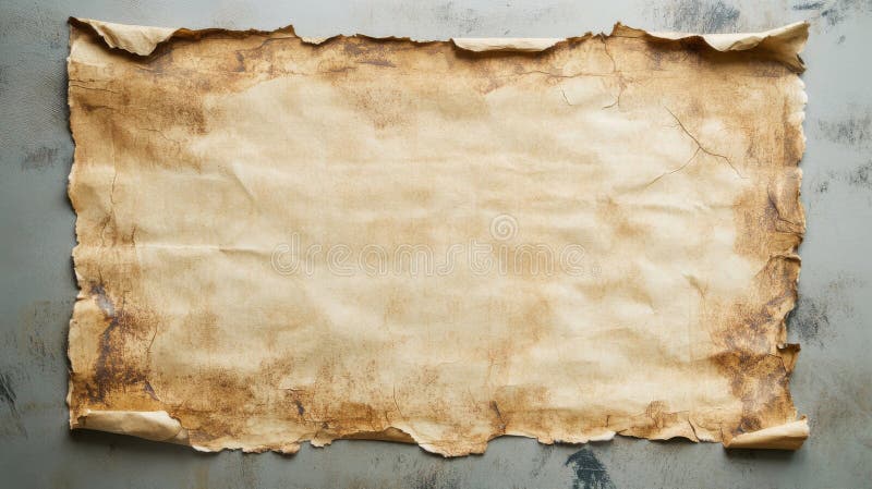 Aged and Wrinkled Parchment Paper with Torn Edges on a Gray Background ...