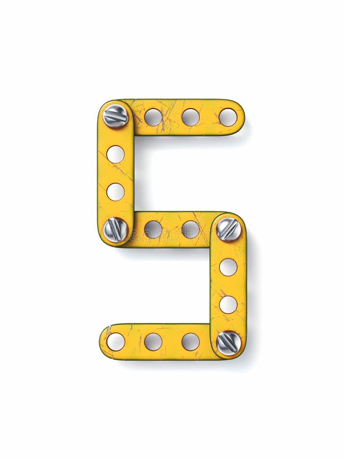 Aged Yellow Constructor Font Number 5 FIVE 3D Stock Illustration ...