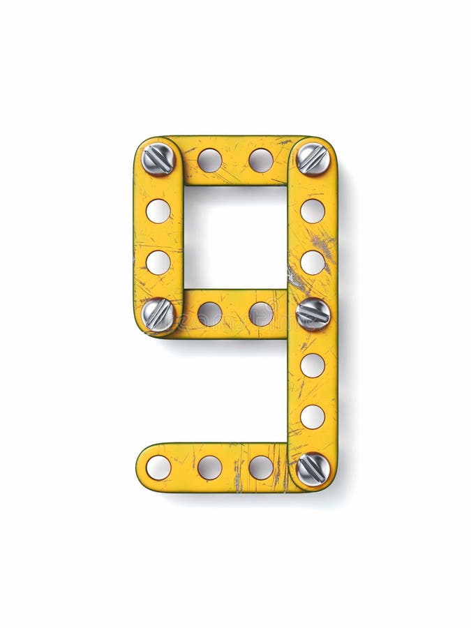 Aged Yellow Constructor Font Number 9 NINE 3D Stock Illustration ...