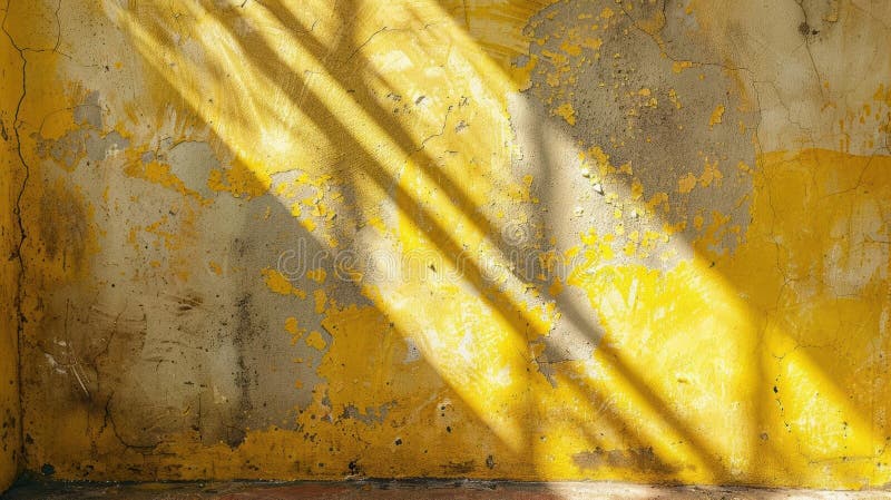 Aged Yellow Wall Bathed in Sunlight and Shadows Evokes a Nostalgic ...