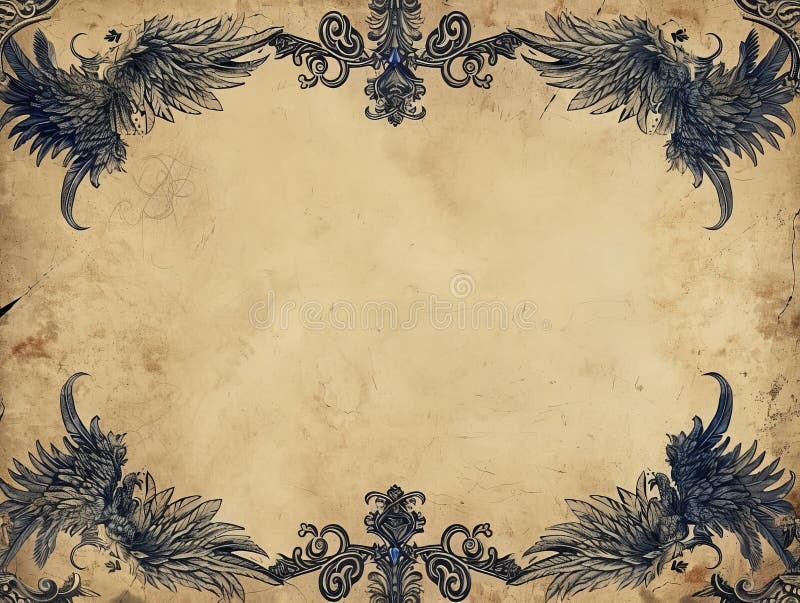 Vintage Gothic Paper with Winged Creature and Ornate Design Stock ...