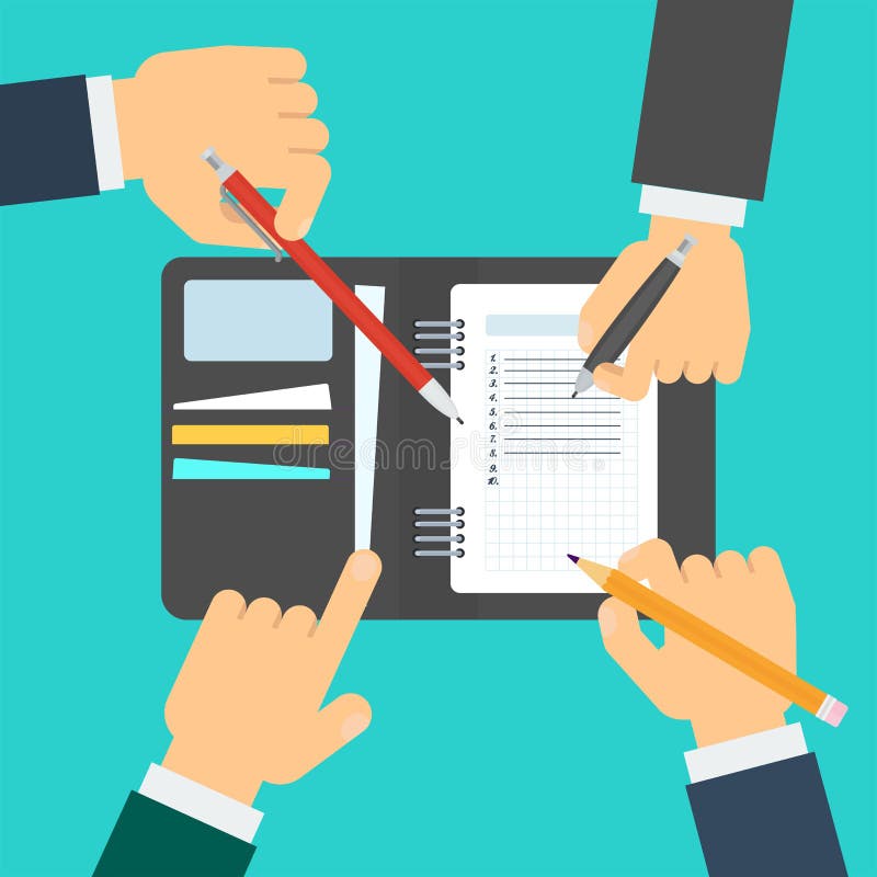 Agenda.Time Management. Little People Write Notes in Diary, Organizer ...