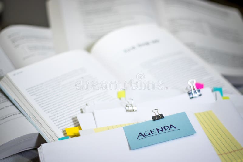 Agenda; Stack of Documents with Large Amount of Reading Material Stock ...