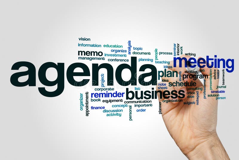 Agenda Word Cloud Concept on Grey Background Stock Photo - Image of ...