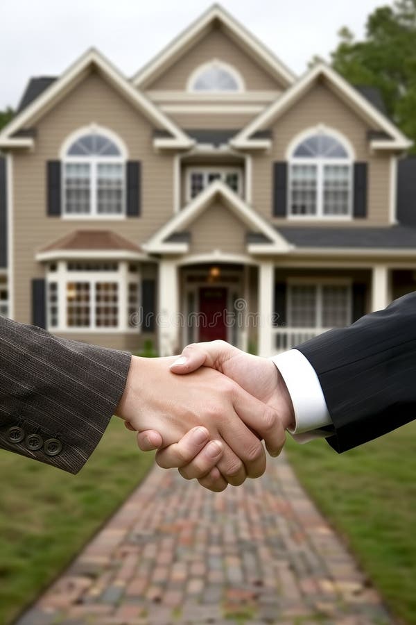 Agent and Customer Handshake with New Home Backdrop, Minimalist Design ...
