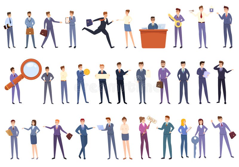 Agent Icons Set, Outline Style Stock Vector - Illustration of superwise ...