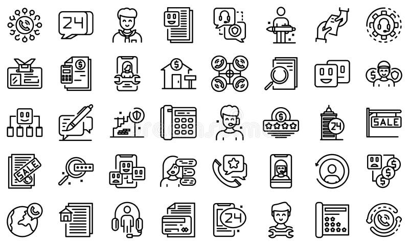Agent Icons Set, Outline Style Stock Vector - Illustration of superwise ...