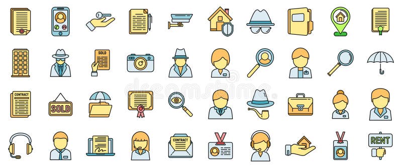 Agent Icons Set Vector Color Line Stock Illustration - Illustration of ...