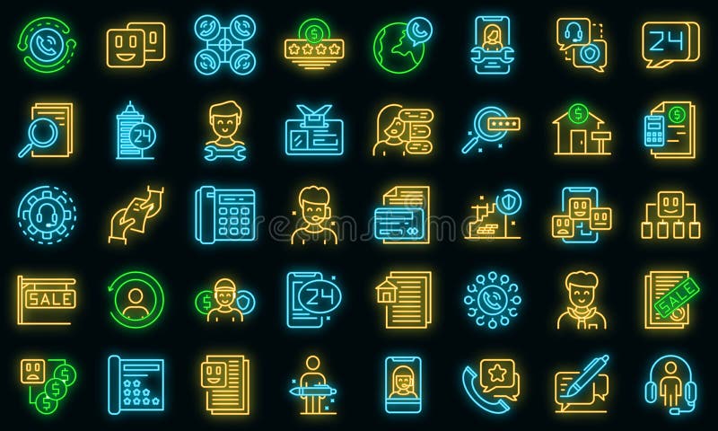 Agent Icons Set Vector Neon Stock Illustration - Illustration of person ...
