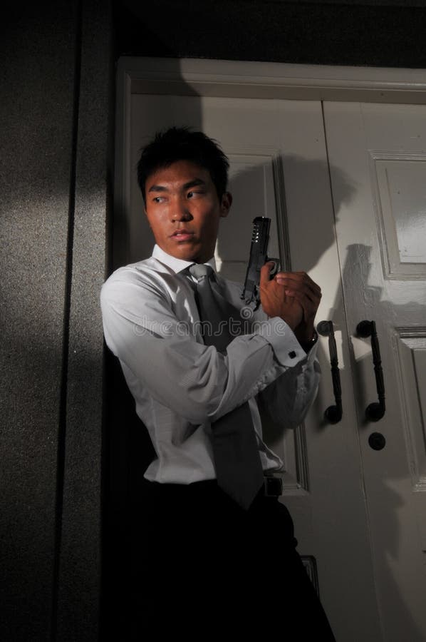 Secret Agent Pose stock image. Image of male, hair, draw - 14913839