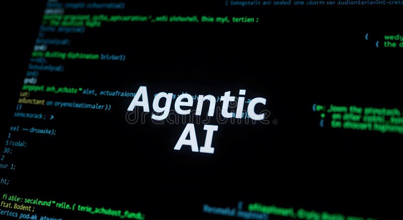 Agentic AI Text Displayed on a Computer Screen with Code, Technology ...