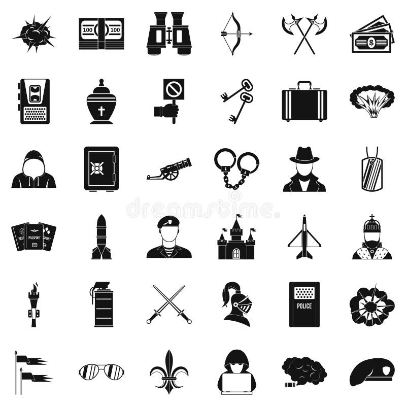 Aggression Icons Set, Simple Style Stock Vector - Illustration of ...