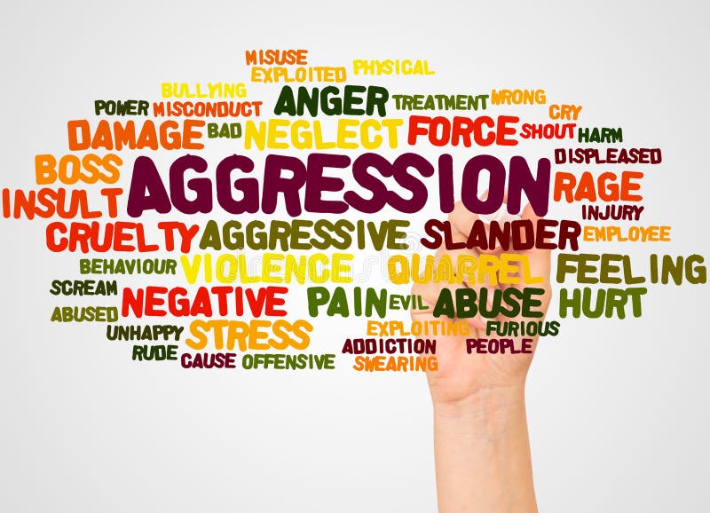 Aggression Word Cloud and Hand with Marker Concept Stock Illustration ...