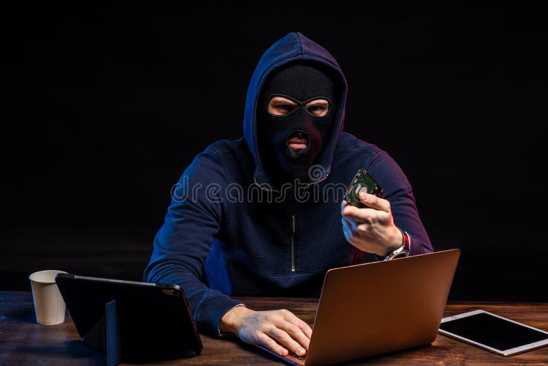 Anonymous Hacker Man with Laptop Stock Image - Image of anonymous ...