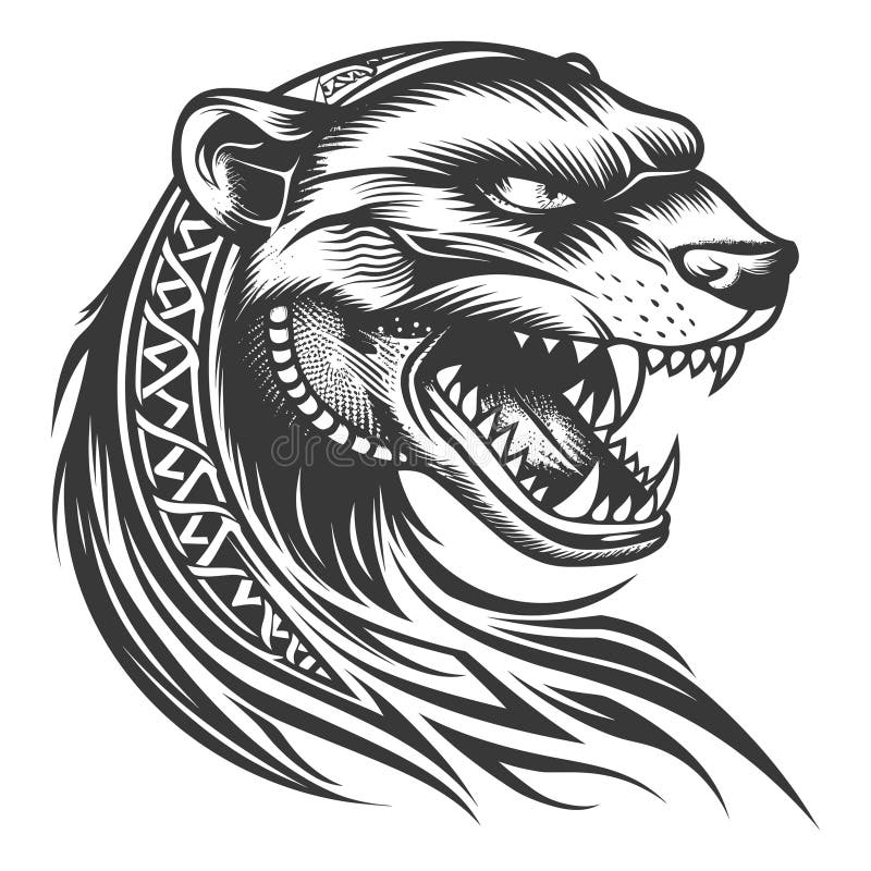 Aggressive Bear Head with Tribal Design, Vector Illustration Stock Vector - Illustration of ...