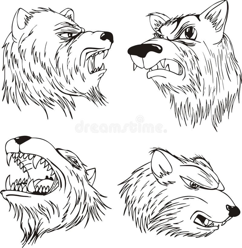 Aggressive bear heads stock vector. Illustration of tattoo - 33885122