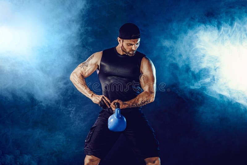 Aggressive Bearded Muscular Bodybuilder Doing Exercise for the B Stock ...