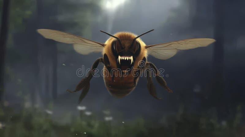 Aggressive Bee Flying in Dramatic Forest Setting Stock Illustration ...