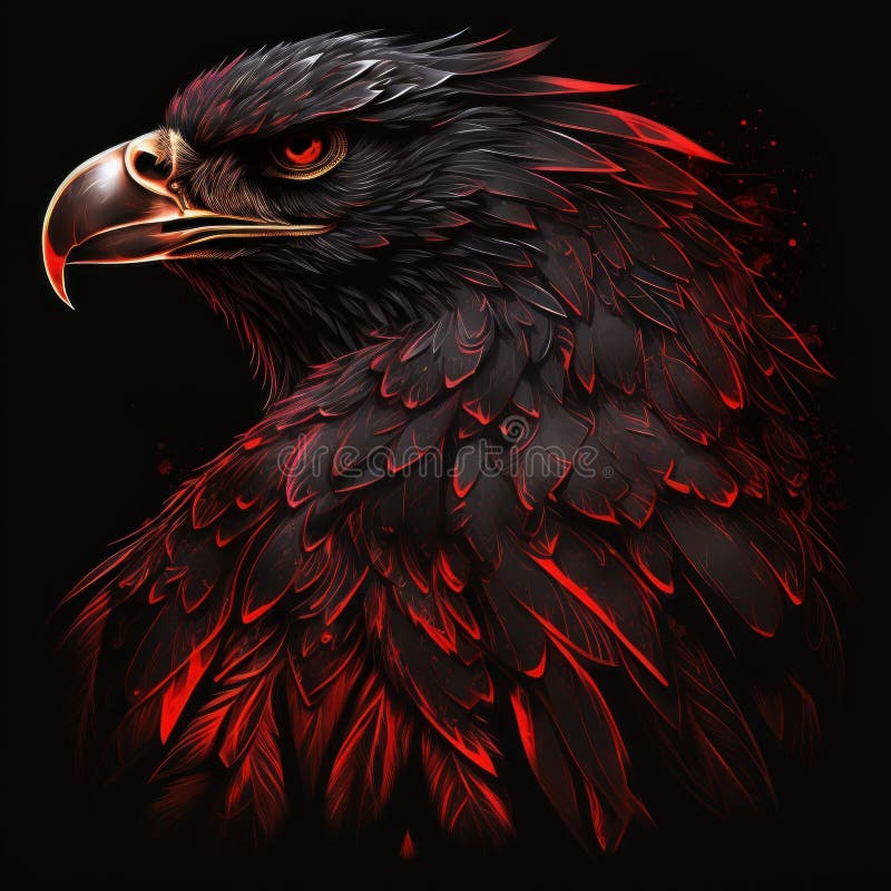 Aggressive Black and Red Eagle on Black Background Generative AI Stock ...