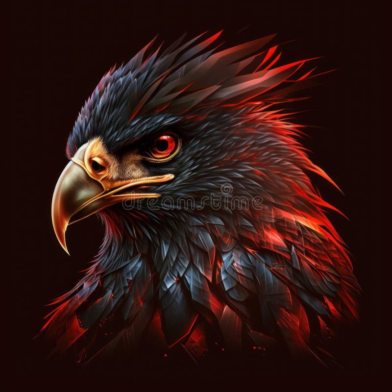 Aggressive Black and Red Eagle Face Generative AI Stock Illustration ...