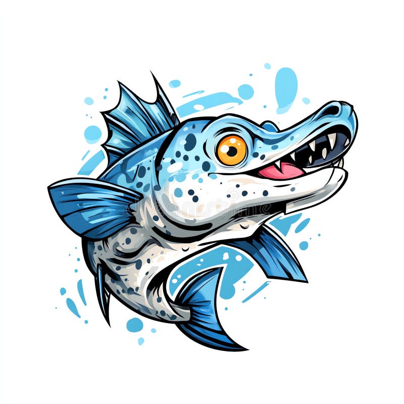Aggressive Blue Spotted Alligator Fish: Cartoon Style Illustration ...