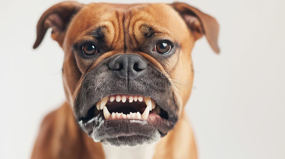 Aggressive Boxer Dog with Raised Hackles, Baring Sharp Teeth and ...