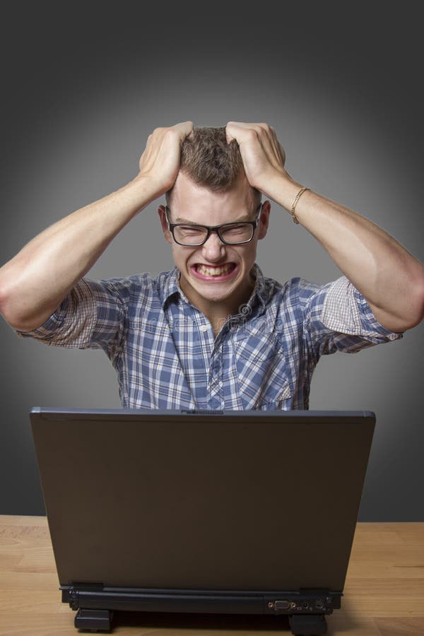 Aggressive Boy Sitting at the Computer Stock Image - Image of hole ...