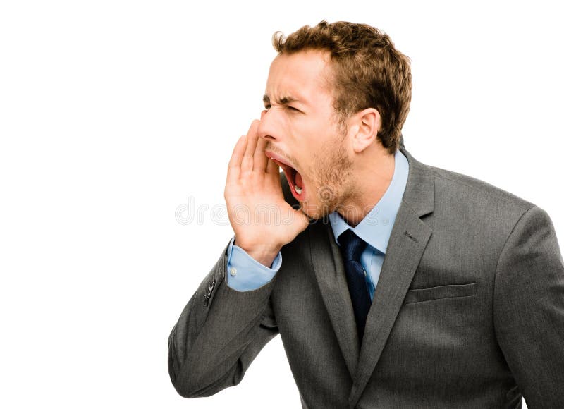 Businessman Shouting Megaphone White Background Stock Photo - Image of ...