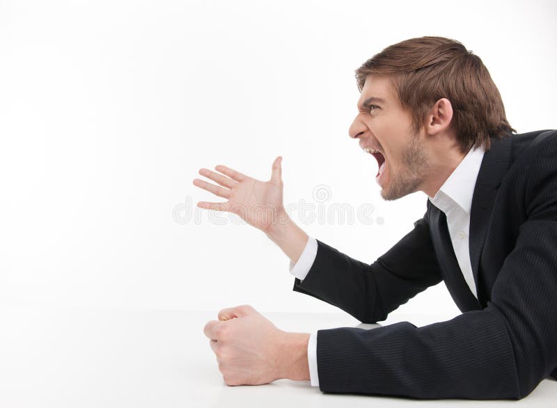 Side View of a Angry Man Screaming Over Black Background Stock Image ...