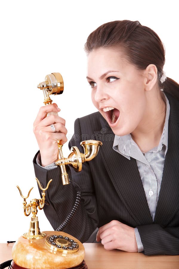 Aggressive Businesswoman Talking by Phone. Stock Image - Image of ...