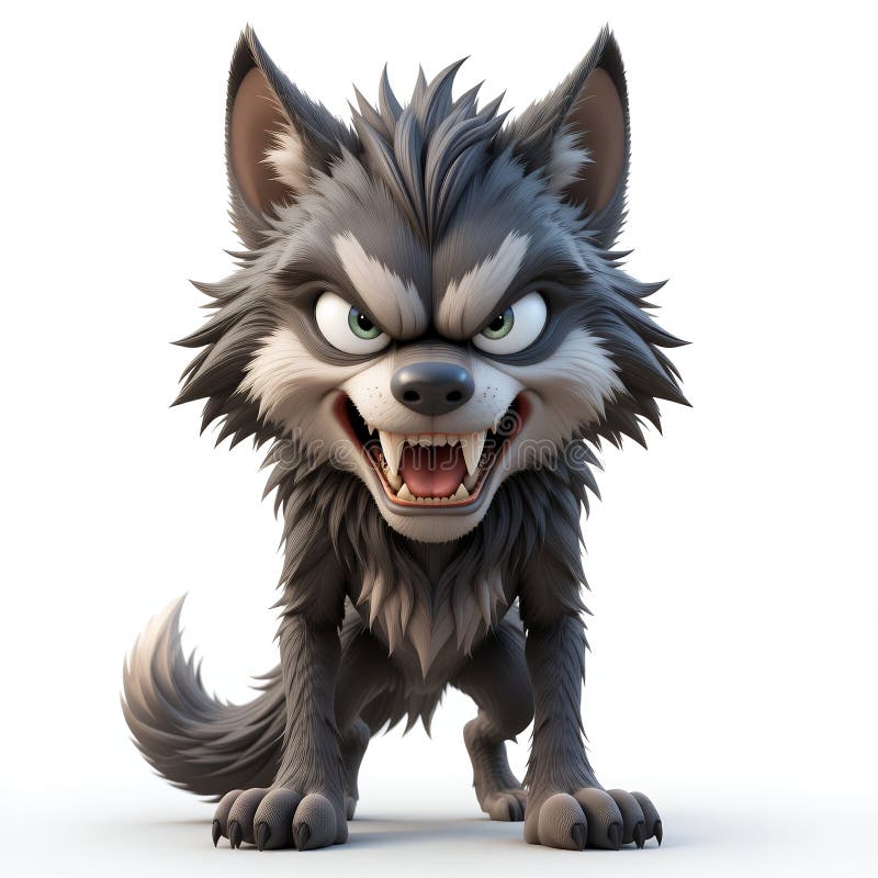 Aggressive Cartoon Wolf Character Design 3D Render Illustration Stock ...