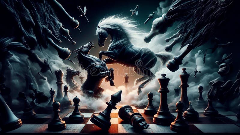 Aggressive Chess Attack in the Game. Generated AI Stock Illustration ...