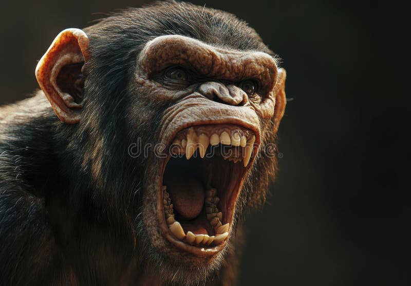 Aggressive Chimpanzee Close Up Dark Background Dramatic Lighting Stock ...