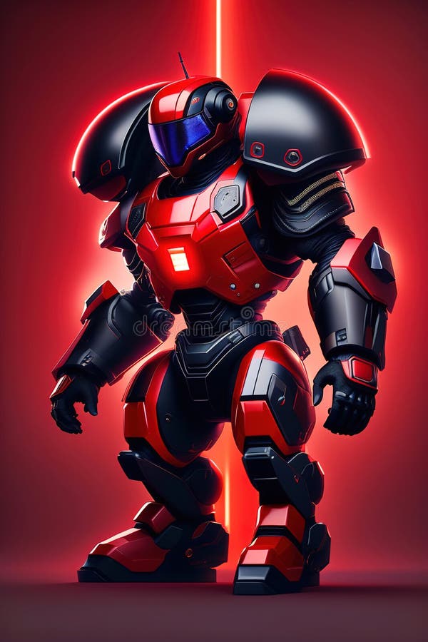 Aggressive Dangerous Robot Invader, Red and Black Colors, Ai Generated ...