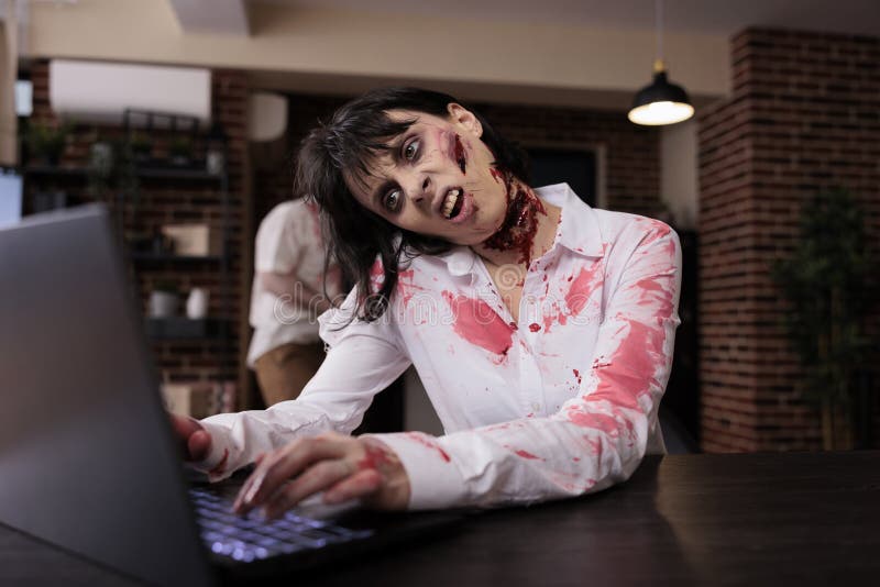 Aggressive Devil Corpse Looking at Laptop Stock Photo - Image of ...
