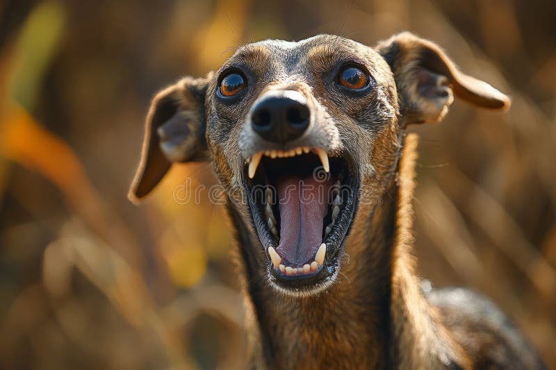 Aggressive Dog Baring Teeth and Growling Outdoors Stock Image - Image ...