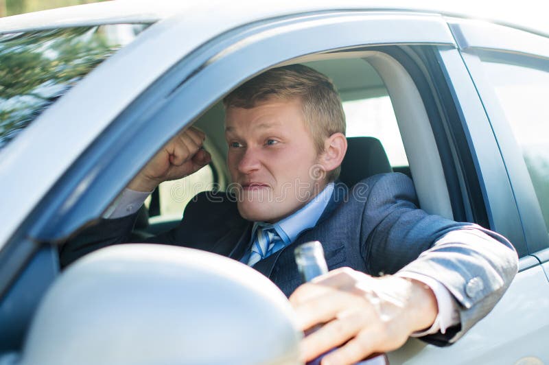 Aggressive Drunk Driver Behind the Wheel of of the Car Stock Photo ...