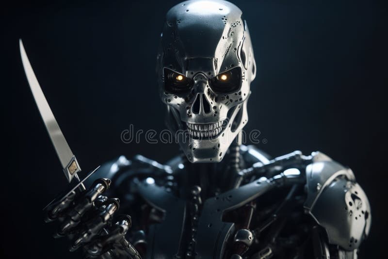 Aggressive Evil Robot Holding a Knife in His Hand, Concept of Robot ...