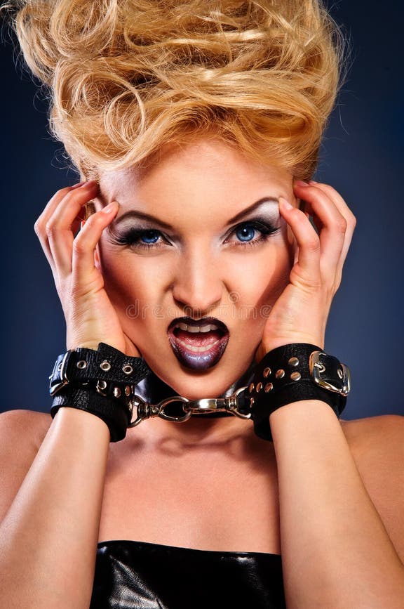 Aggressive female portrait stock photo. Image of handcuffs - 25315744