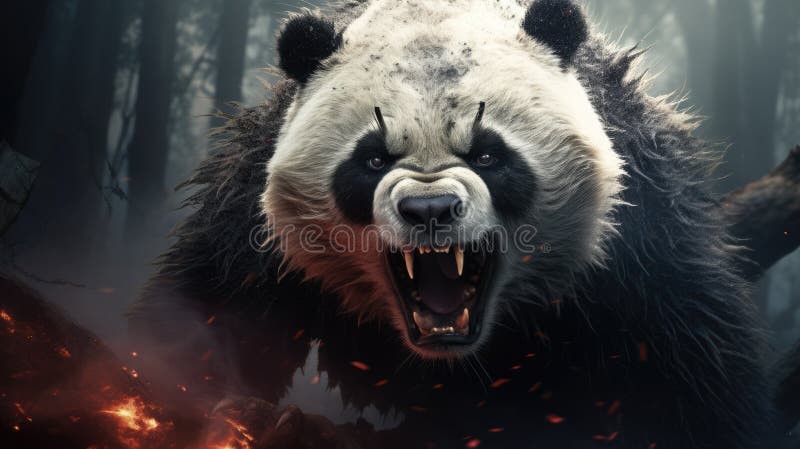 An Aggressive Ferocious Panda in Attack Mode Stock Illustration - Illustration of wildlife ...