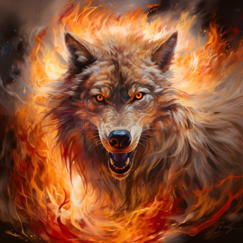 Wolf and Flame. Head of Aggressive Fire Woolf. a Wolf Howling in the ...