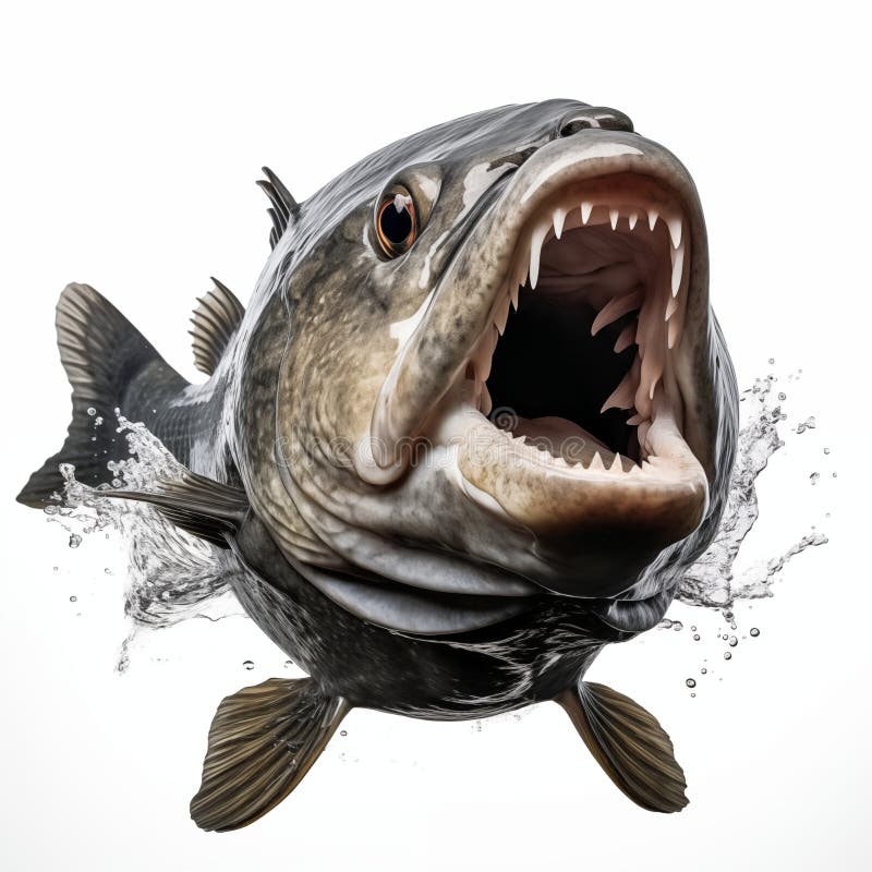 Aggressive Fish with Sharp Teeth Leaping Out of Water Stock ...