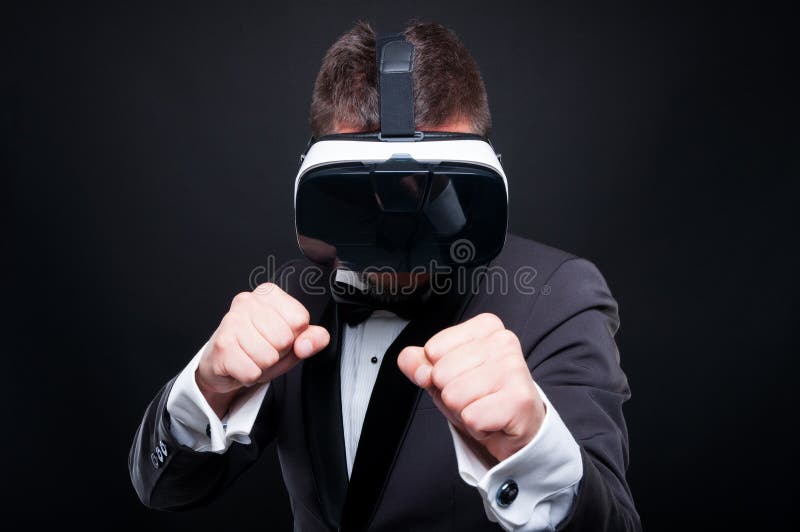 Aggressive Gamer with Virtual Reality Goggles Stock Image - Image of ...