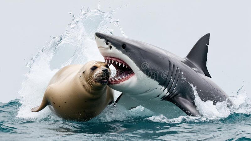 Aggressive Great White Shark Attacks Blue Seal Stock Illustration ...