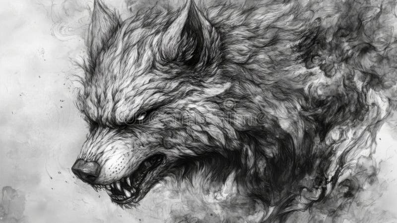 Aggressive Grey Wolf Portrait in Monochrome Stock Illustration ...