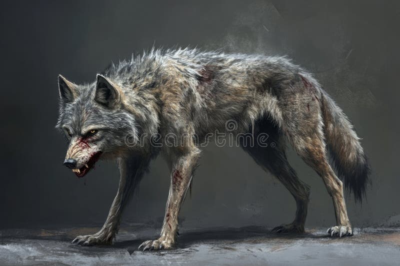 Aggressive Grey Wolf Showing Teeth and Growling Covered in Blood Stock ...